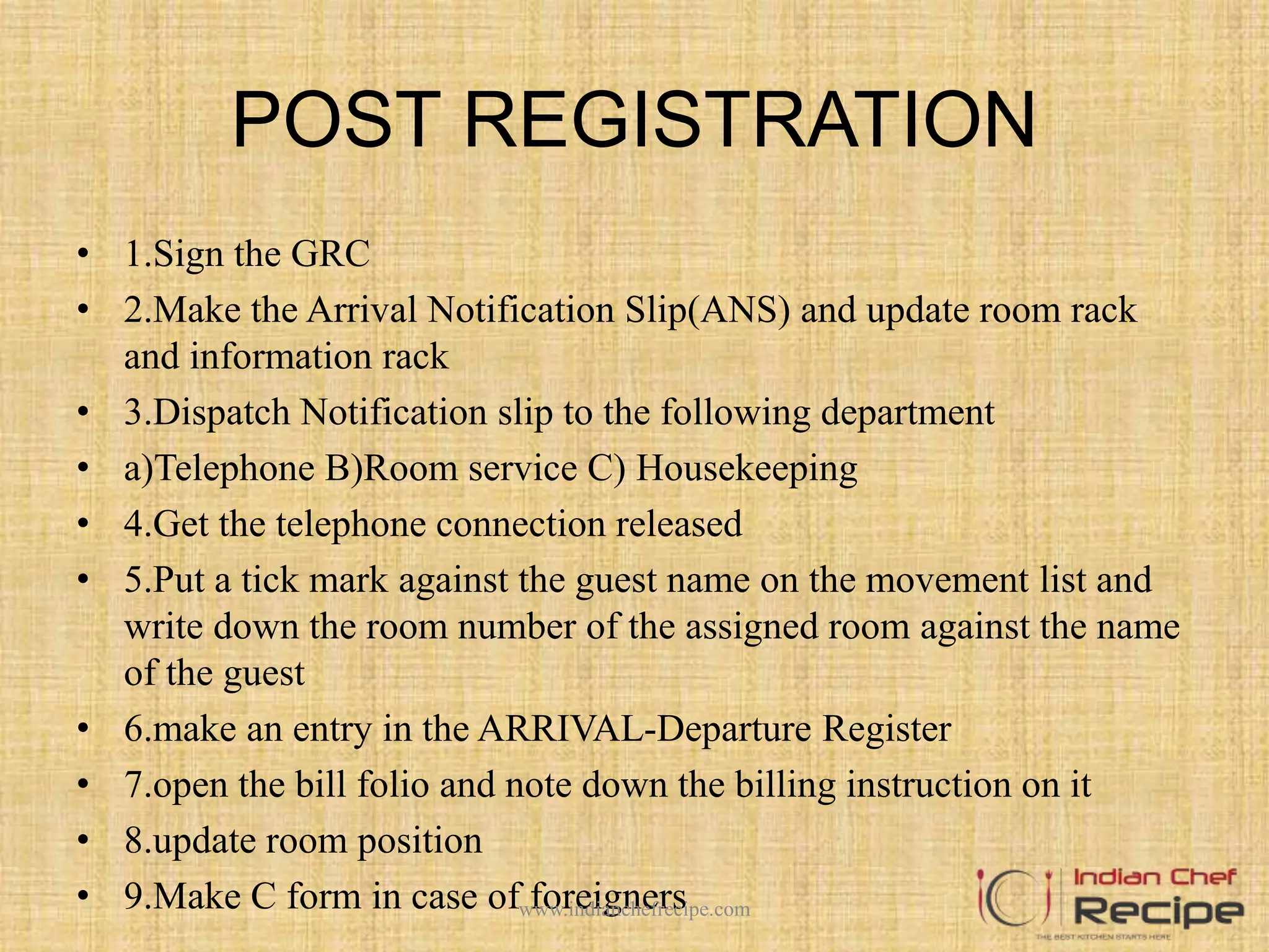REGISTRATION PROCEDURES OF FRONT OFFICE IN HOTEL | PPTX