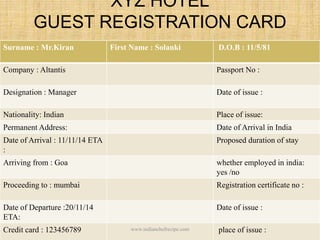 REGISTRATION PROCEDURES OF FRONT OFFICE IN HOTEL | PPTX