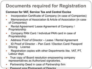 Registration process for Excise vat and service tax | PPTX