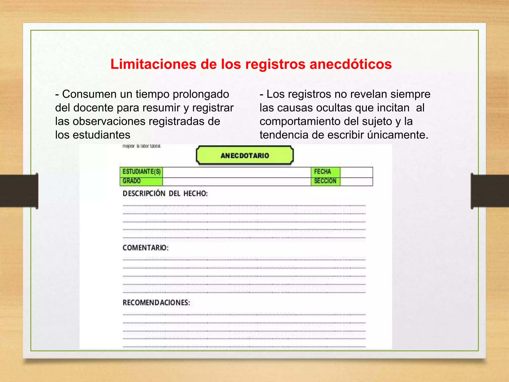 INSTRUMENTOS DE OBSERVACIÓN Registro anecdotico lista de verificacion | PPT