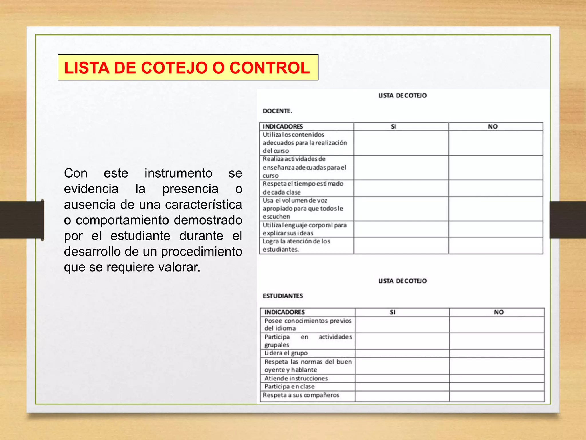 INSTRUMENTOS DE OBSERVACIÓN Registro anecdotico lista de verificacion | PPT