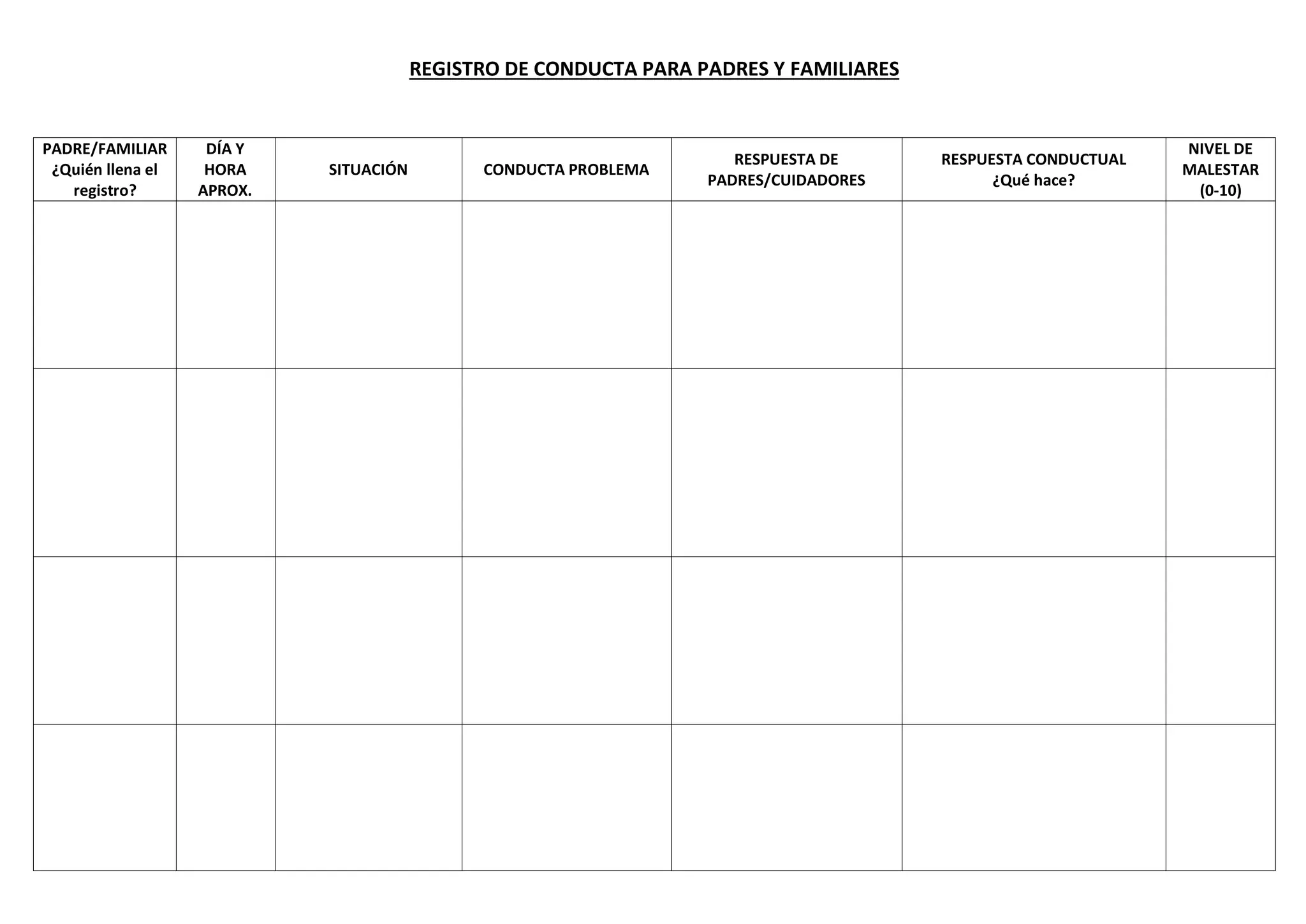 REGISTRO DE CONDUCTA EN FORMATO PARA LLENADO | PDF
