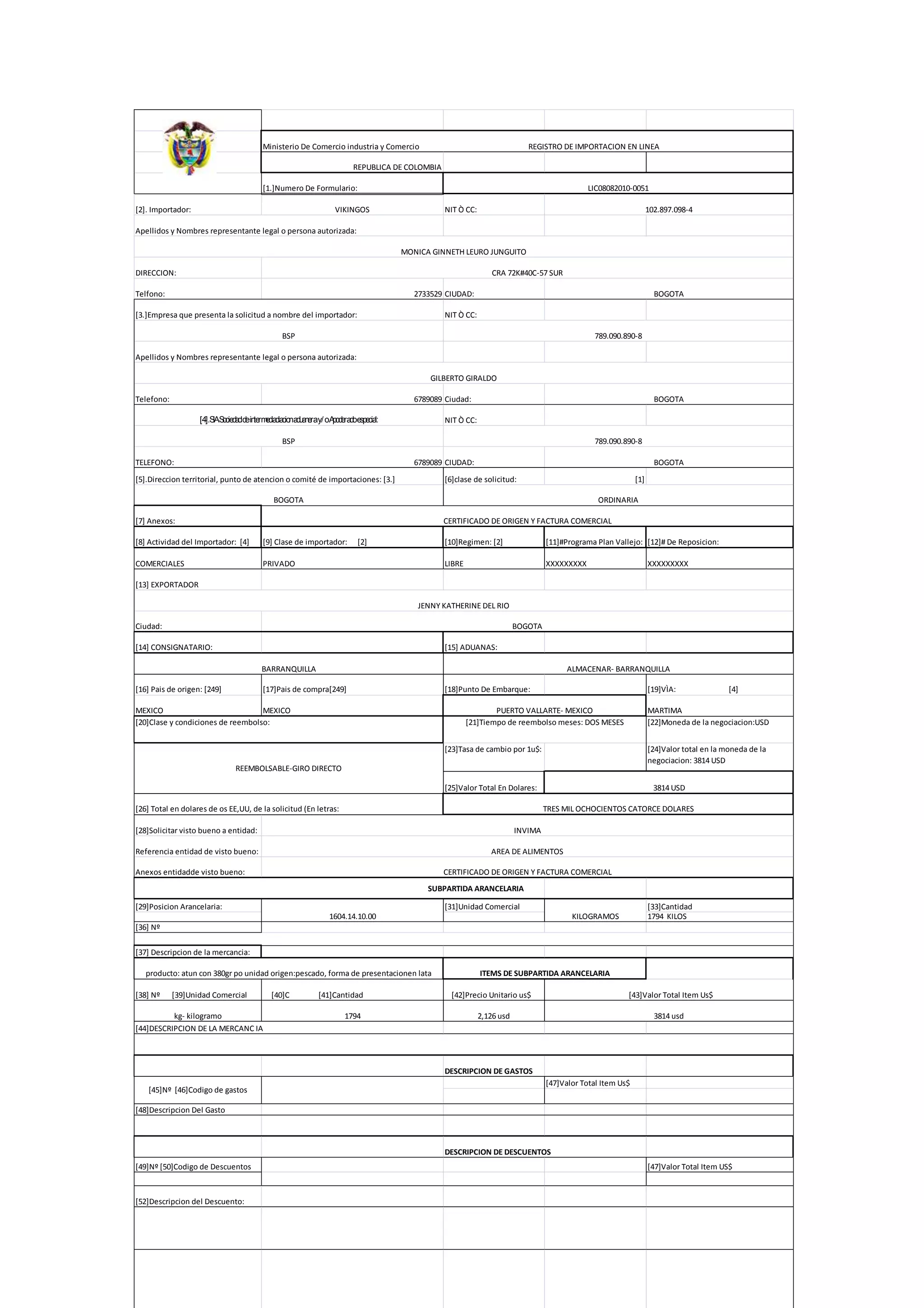 Registro de importacion | DOCX