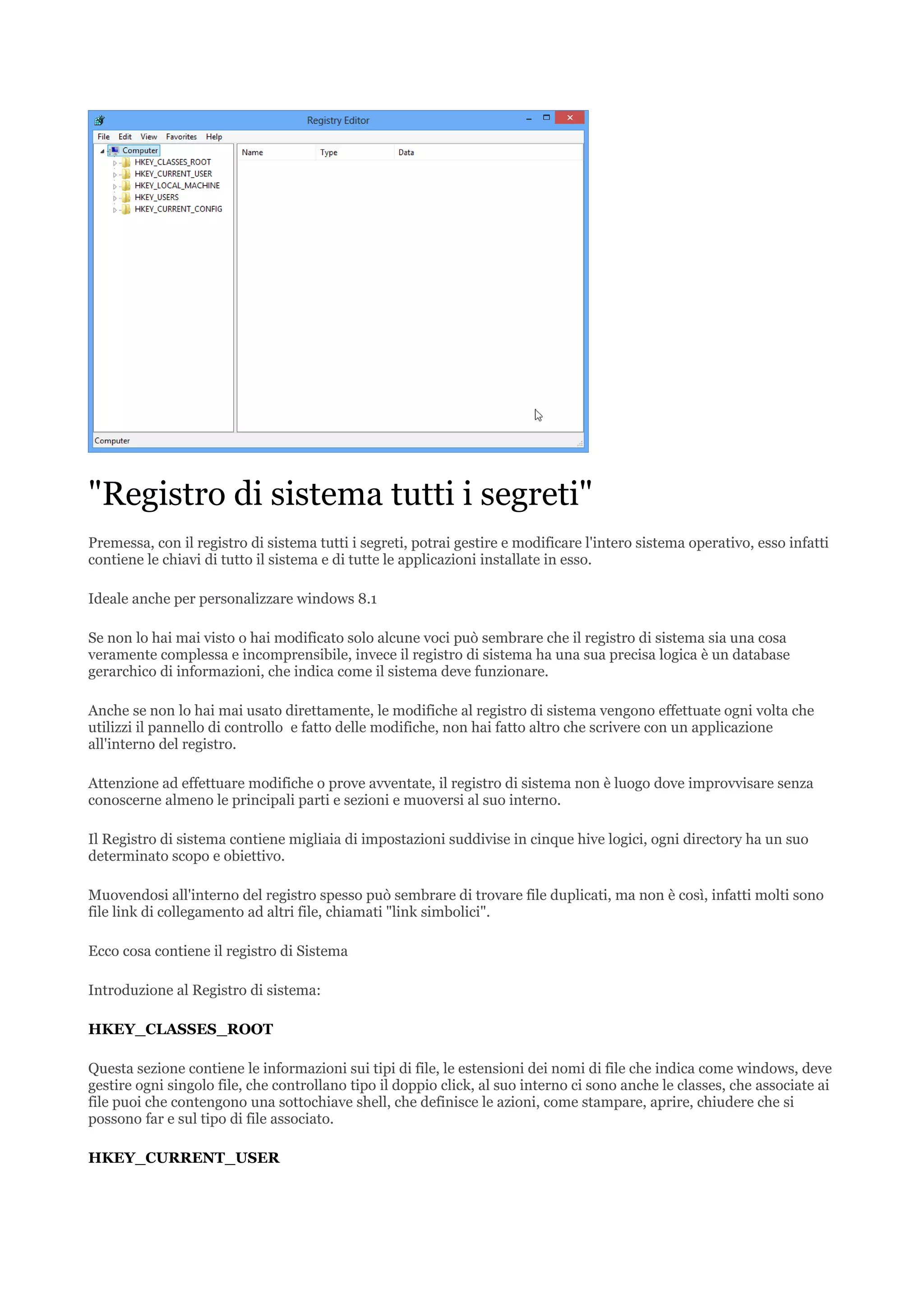 Registro di sistema tutti i segreti | DOC