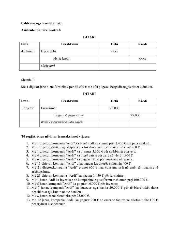 Regjistrimet ne ditar dhe ne llogari