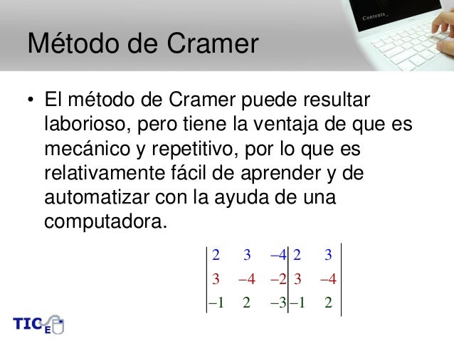 Regla de cramer o método por determinantes