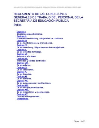 Reglamentodelascondicionesgeneralesdetrabajodelpersonaldelasep | PDF