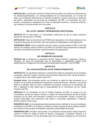 Reglamento del eje de trabajo productivo para los prog nac de form uptaeb | PDF | Undergraduate ...