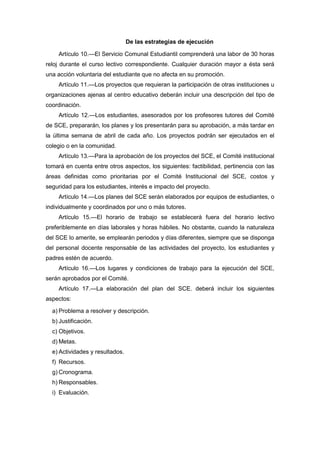 Reglamento de servicio comunal estudiantil | PDF