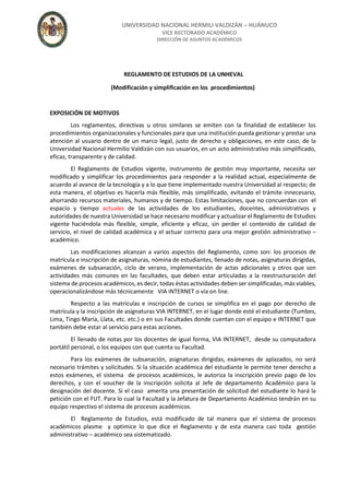 Reglamento general de matricula UNHEVAL | PDF