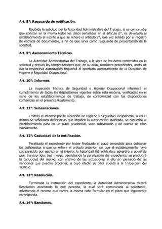 Reglamento general tecnico de seguridad, higiene 14390 | PDF