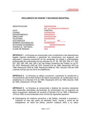 Reglamento higiene y_seg industria_lc | PDF