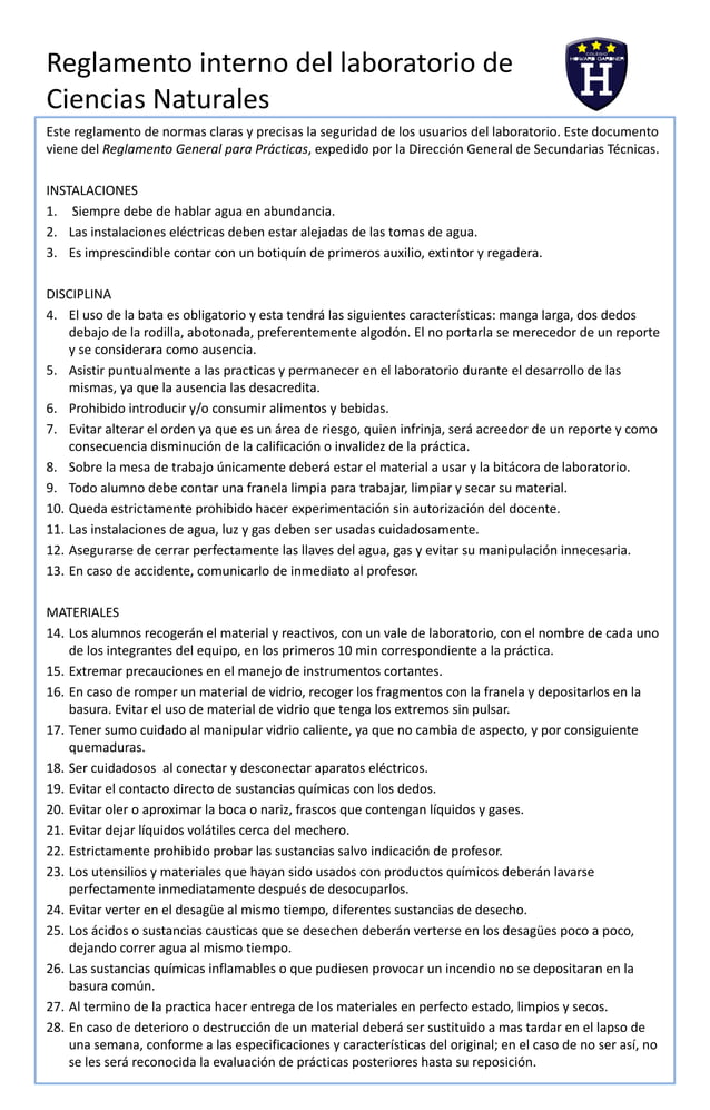 Reglamento interno del laboratorio de ciencias naturales | PPTX