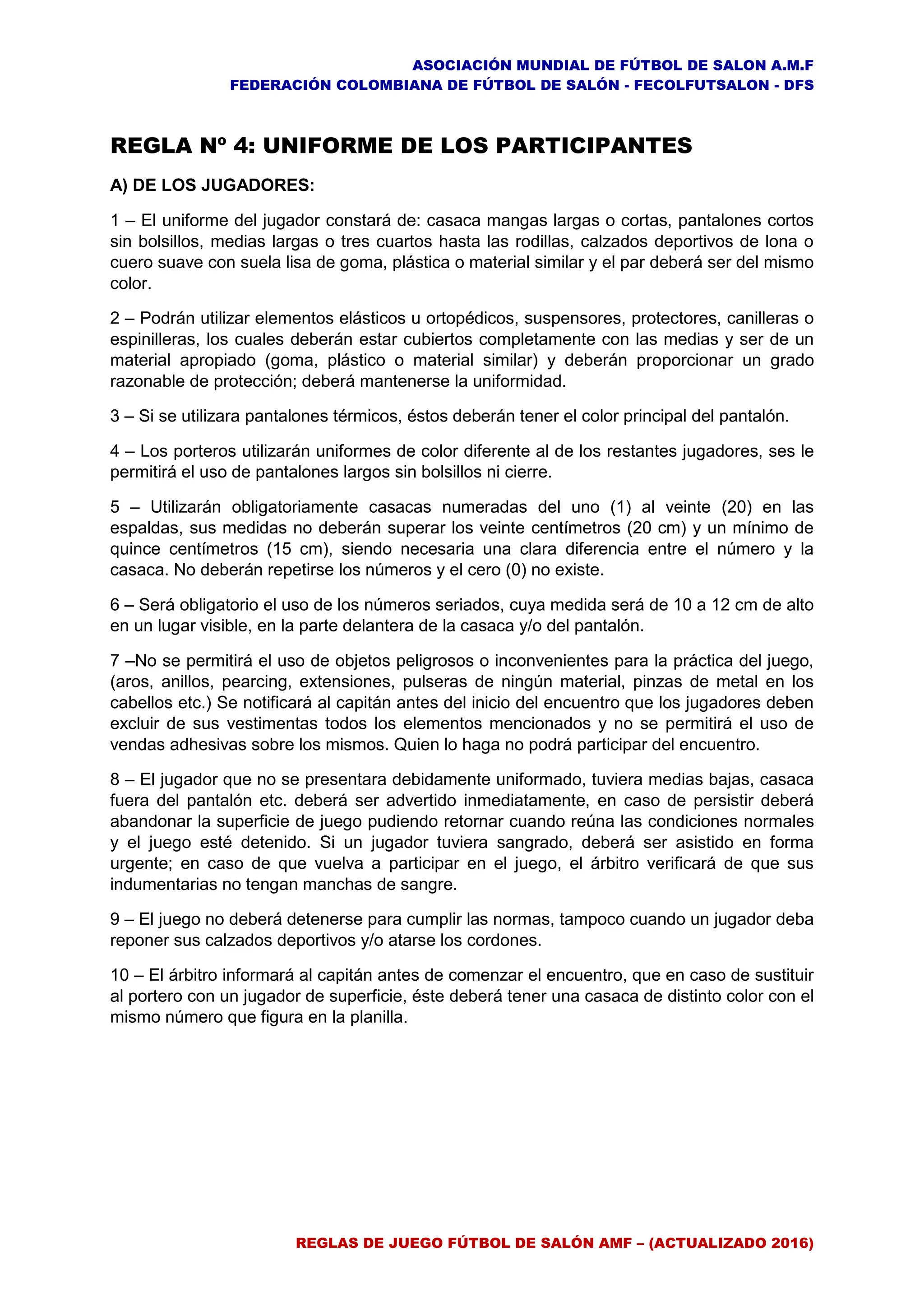 REGLAS DEL FUTBOL DE SALON PARA LA ENSEÑANZA | PDF