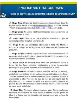 Reglas de convivencia del curso virtual de inglés | PDF