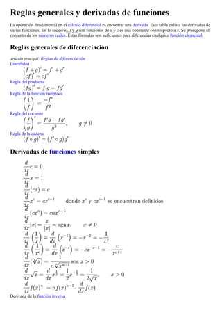 Reglas diferenciales y derivadas | PDF