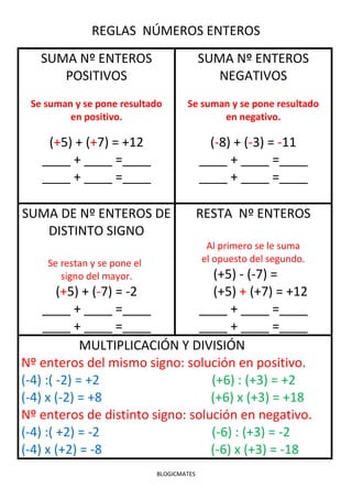 Reglas números entero | PDF