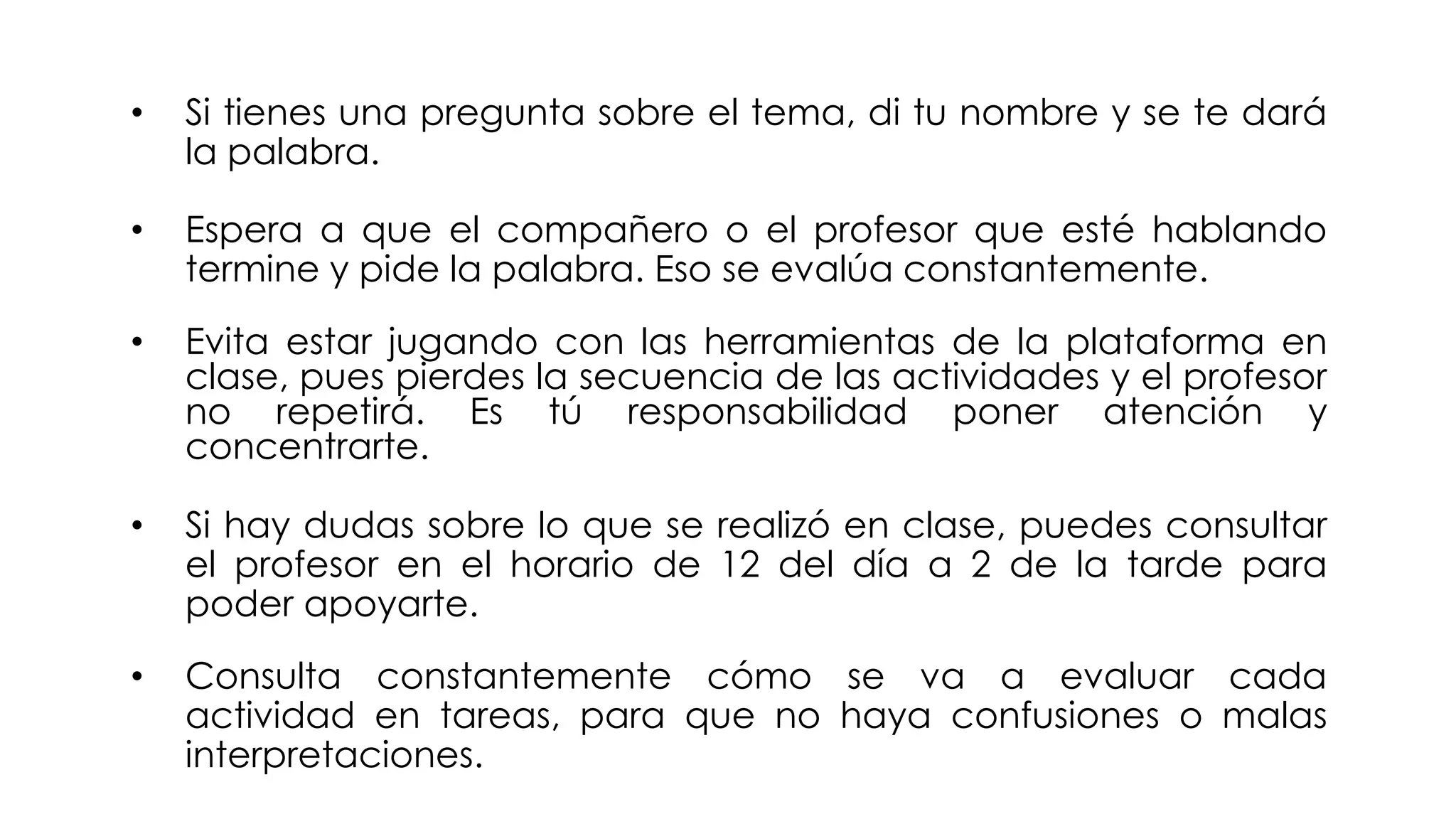 Reglas para trabajar en clase virtual | PDF