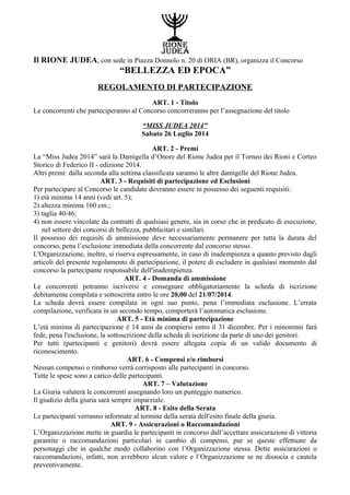 Regolamento e scheda di iscrizione miss judea 2014 | PDF