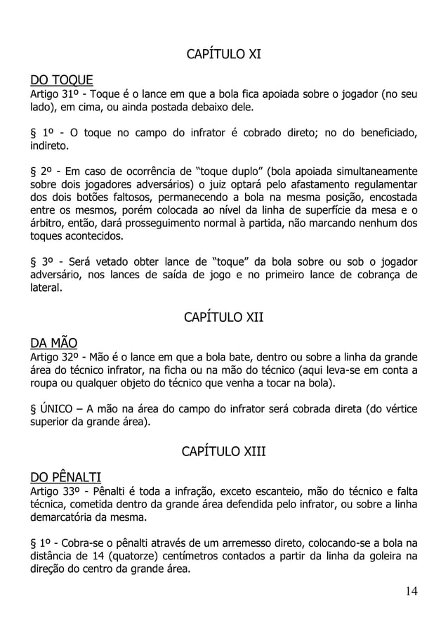 Regra unificada futebol de mesa finalizada | PDF
