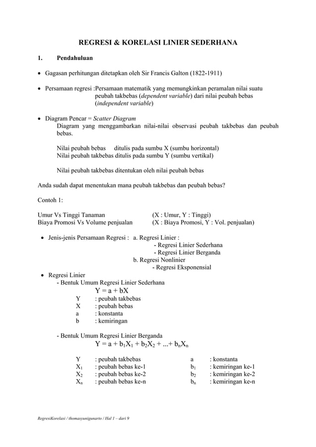 Regresi dan korelasi fe 2011 | PDF