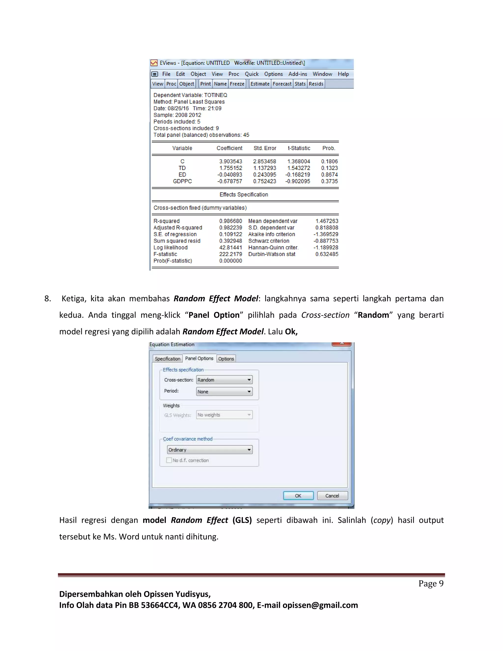 Regresi data panel dengan eviews | PDF