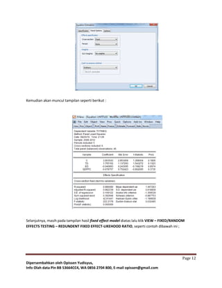 Regresi data panel dengan eviews | PDF