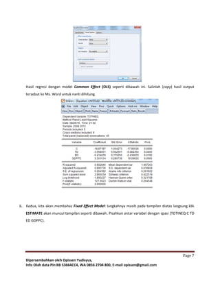 Regresi data panel dengan eviews | PDF