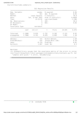 Regressao linear simples.ipynb - colaboratory | PDF