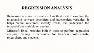 REGRESSION using M S EXcel and Spreadsheets | PPT