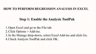 REGRESSION using M S EXcel and Spreadsheets | PPTX