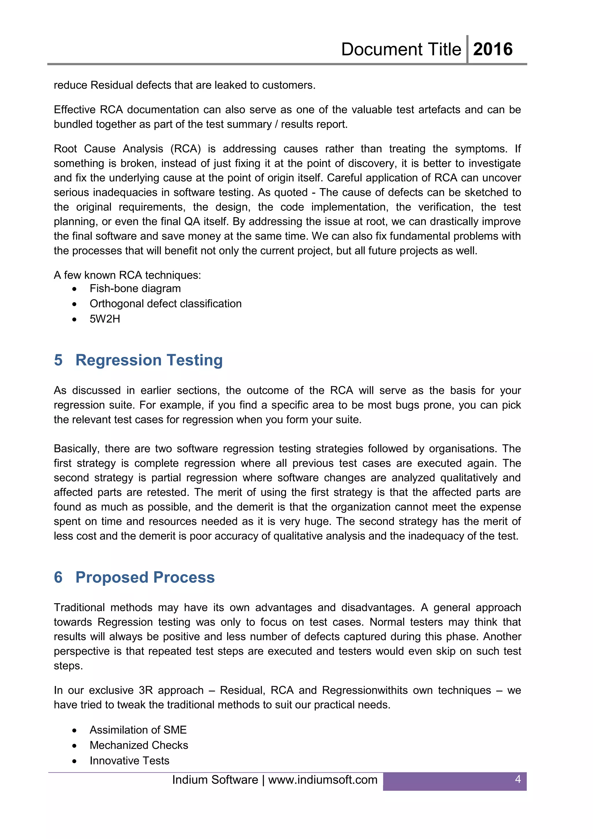 RCA on Residual defects – Techniques for adaptive Regression testing | PDF