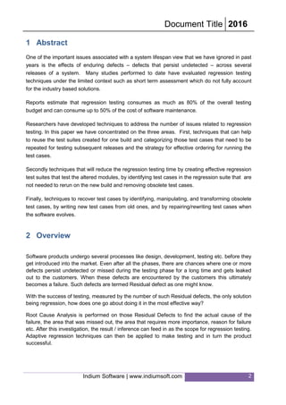 RCA on Residual defects – Techniques for adaptive Regression testing | PDF