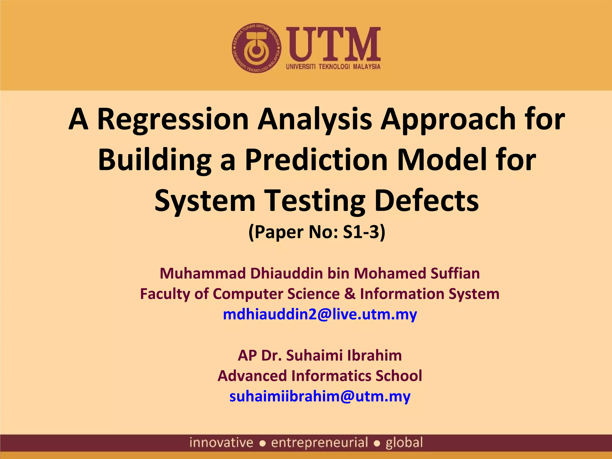 A Regression Analysis Approach For Building A Prediction Model For