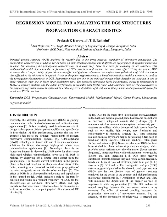 Regression model for analyzing the dgs structures propagation ...