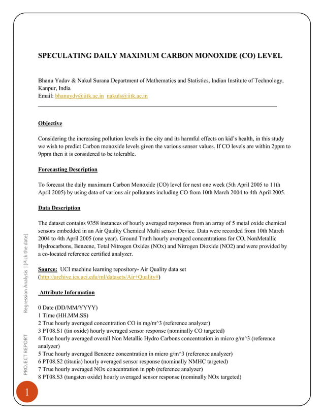 Regression project report | Regression analysis | MTH 426 IITK | PDF