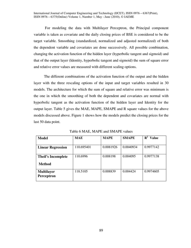 Regression, theil’s and mlp forecasting models of stock index | PDF ...