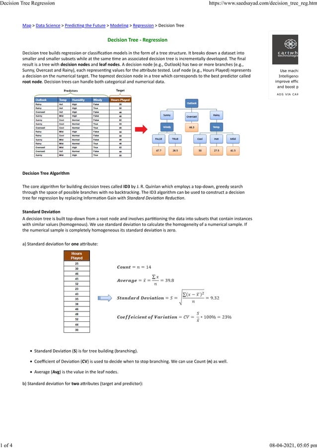 Regression tree | PDF | Computing | Technology & Computing