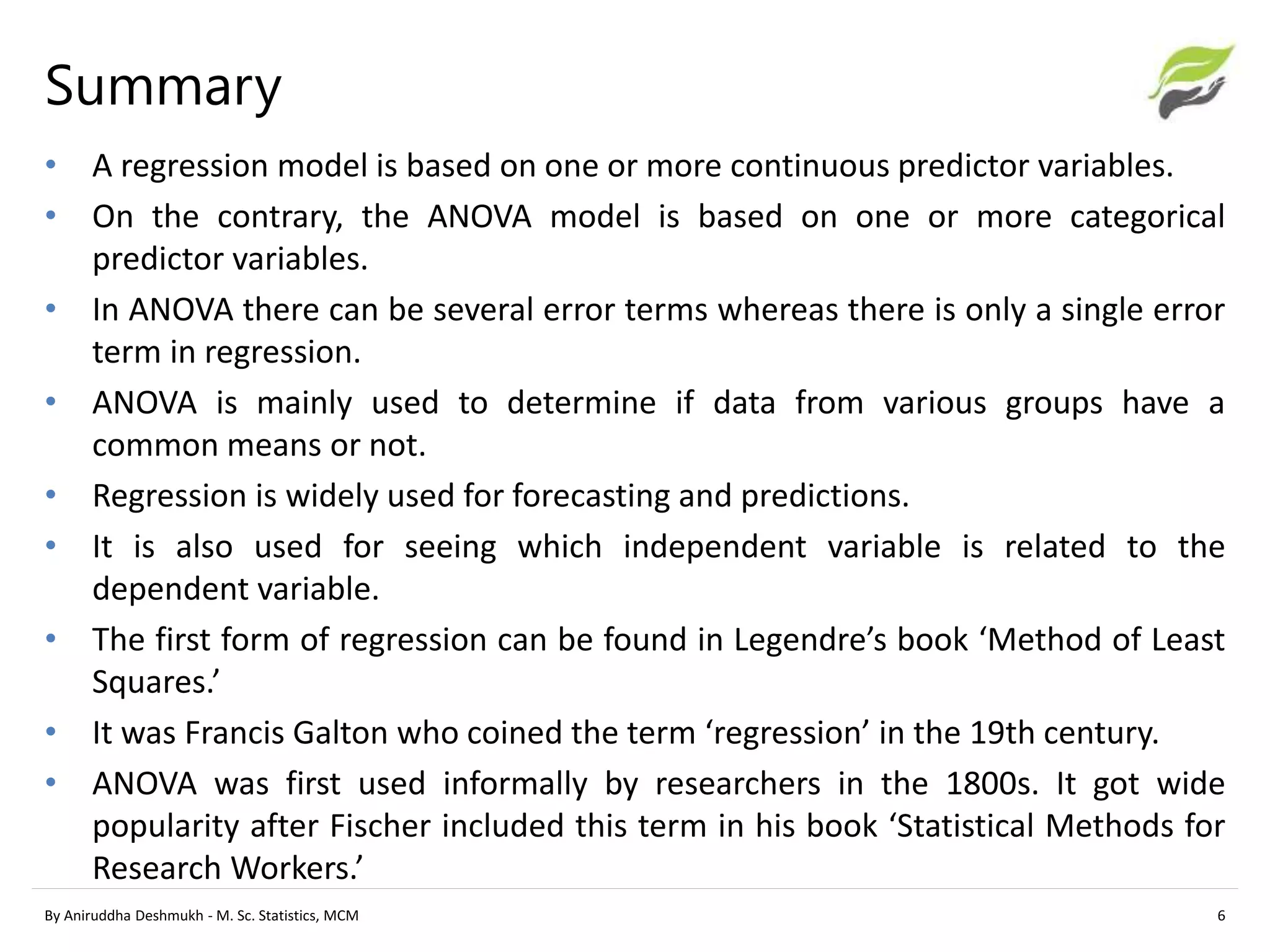 Regression vs ANOVA | PPT Regression vs ANOVA | PPT