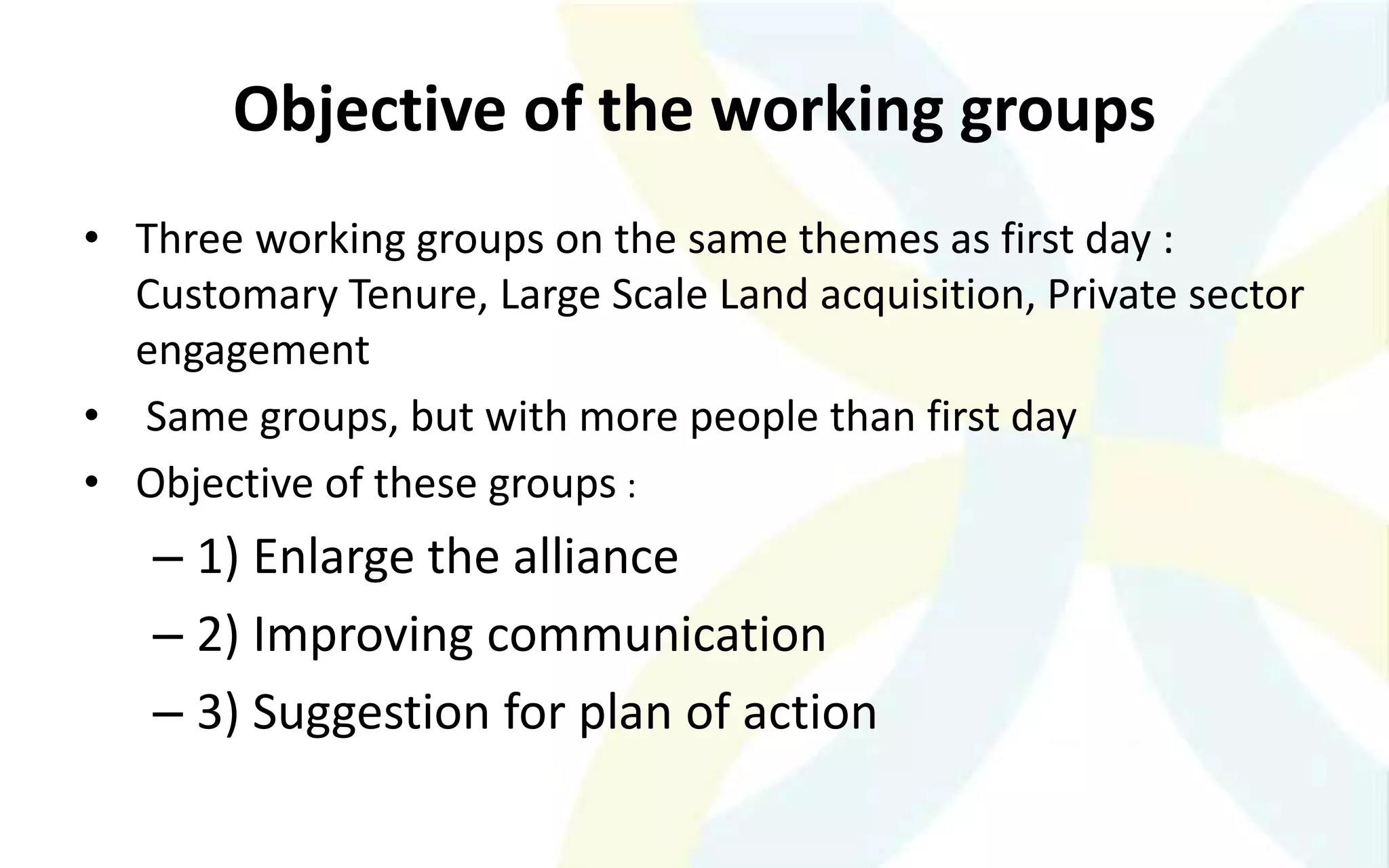 Thematic Working Groups - 2nd Regional Stakeholder Workshop | PPT