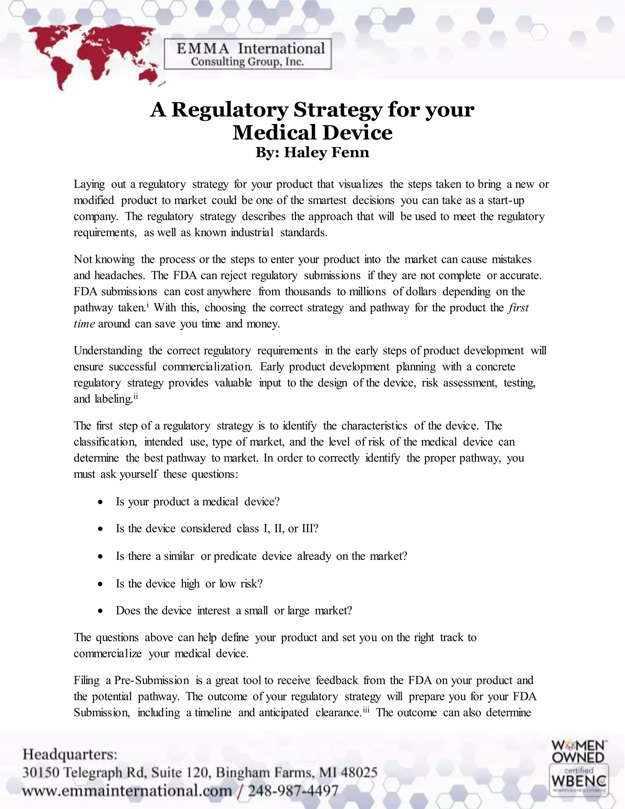 A Regulatory Strategy for your Medical Device | DOCX | Healthcare ...