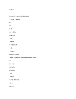 Matlab code for Bisection Method | DOCX
