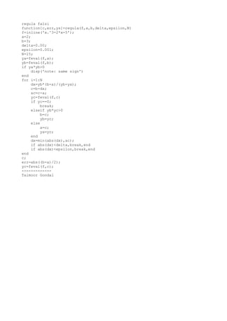 Regula falsi MATLAB Code | PDF