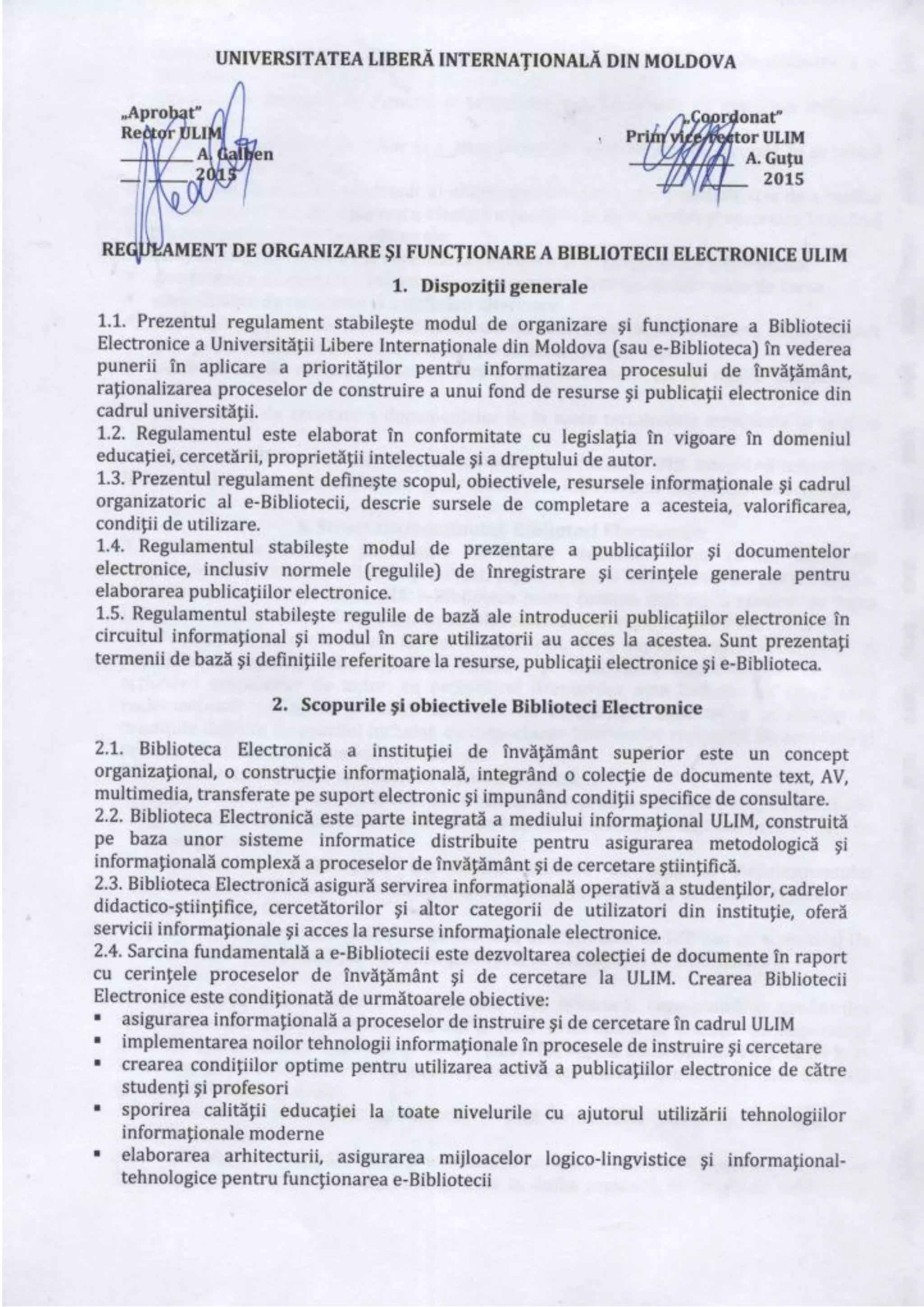 Regulament e biblioteca ULIM | PDF