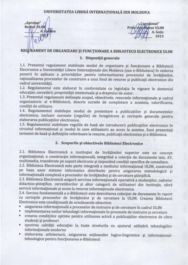 Regulament e biblioteca ULIM | PDF