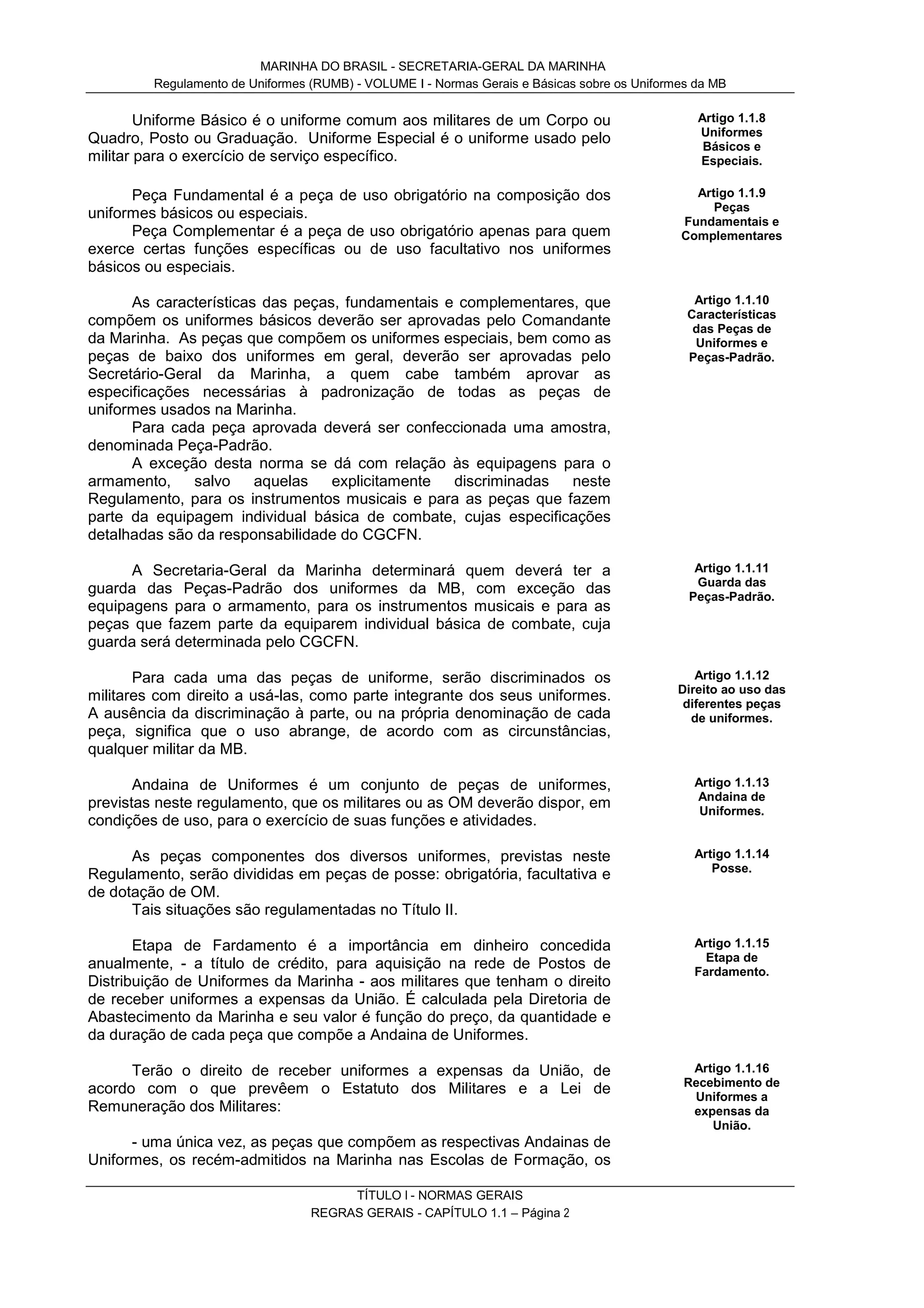 Regulamento de Uniformes da Marinha do Brasil RUMB VOLUME I | PDF