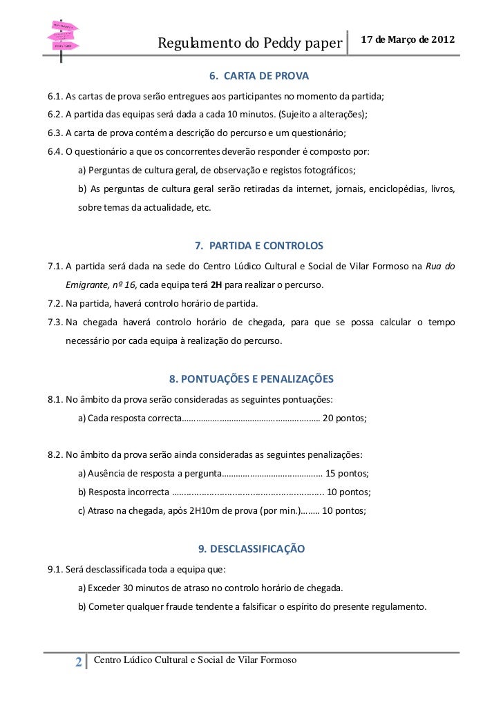 Regulamento peddy paper