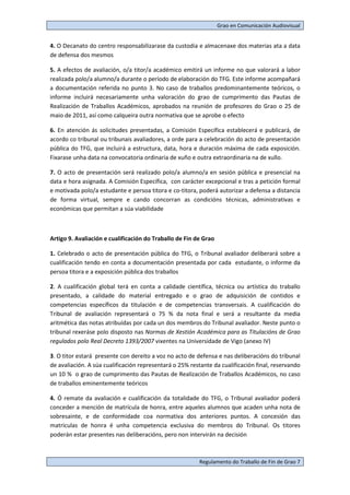 Regulamento proxecto fin de grao_comunicacion_audiovisual | PDF
