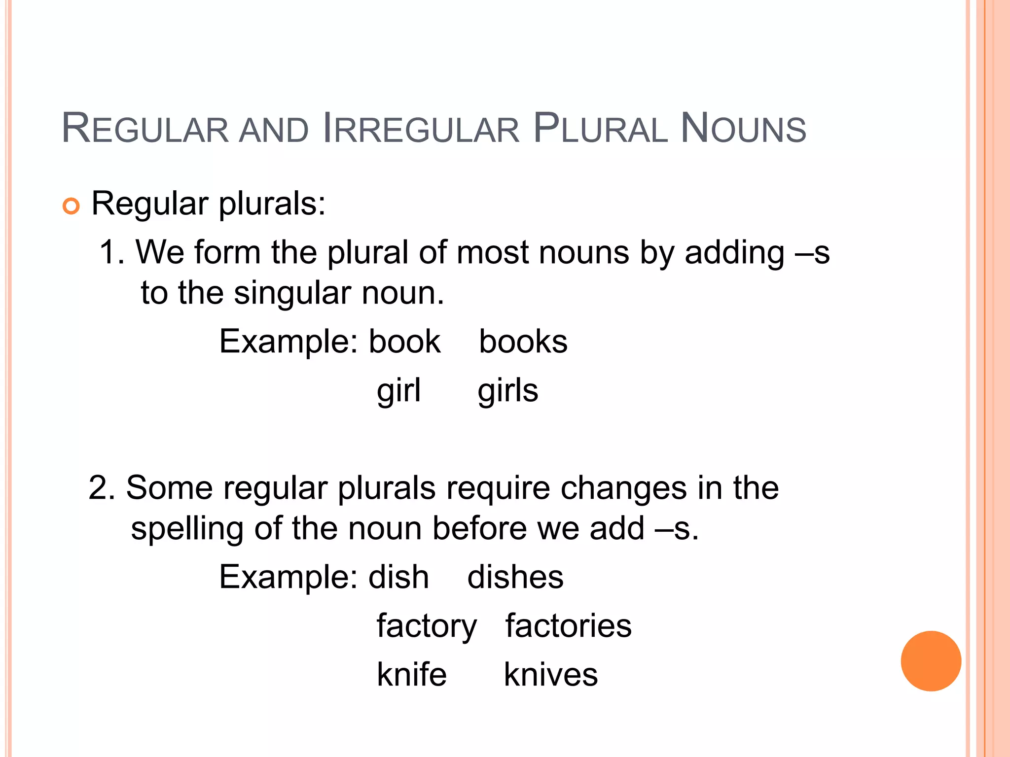 Regular and irregular plurals nouns | PPTX