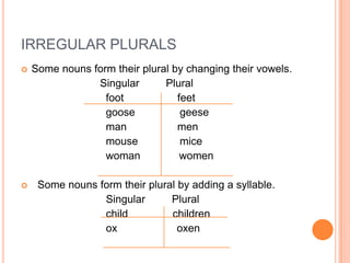 Regular and irregular plurals nouns | PPTX
